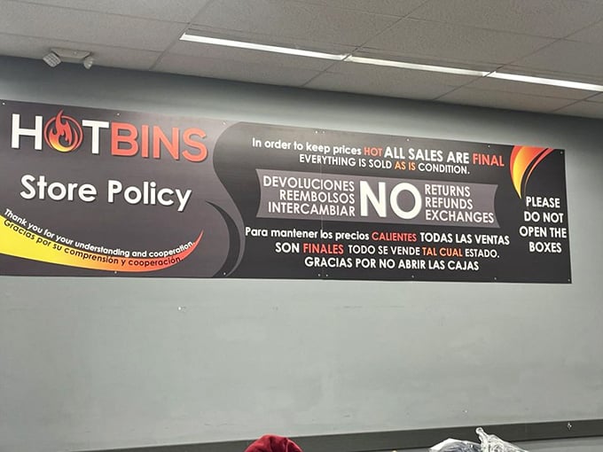 The store policy sign might as well read: "All sales final, all deals incredible, all shoppers leaving happier than they arrived." 