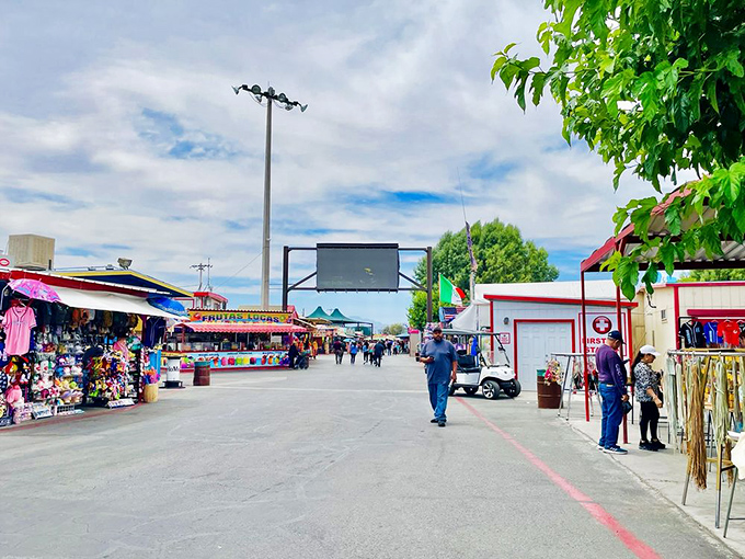 Wide walkways lined with colorful vendor stalls invite exploration. The marketplace equivalent of "just one more episode" syndrome awaits.