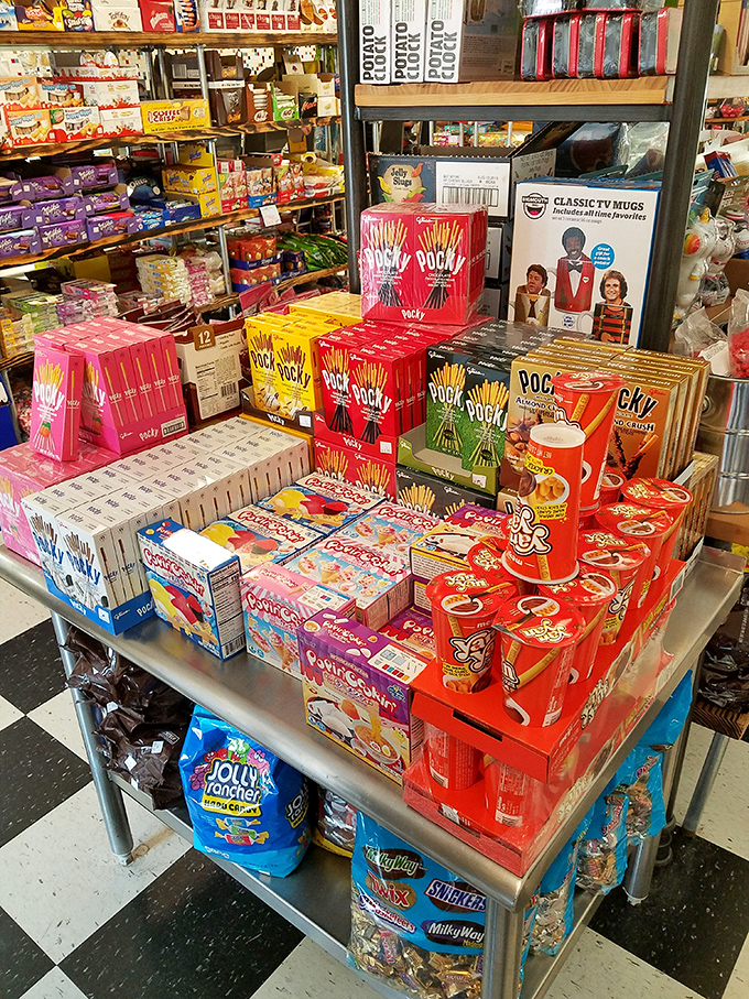 Japanese candy corner featuring Pocky in flavors Americans can only dream about, proving some of the best sugar innovations require a passport.