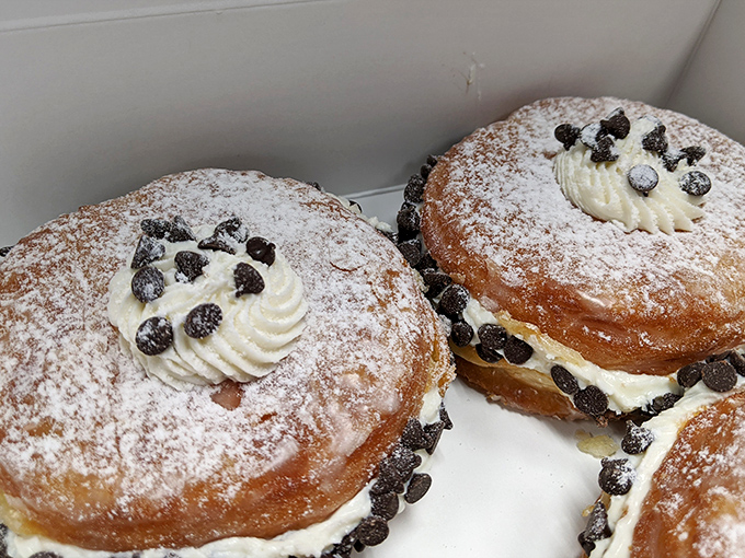 These cream-filled delights with chocolate chips aren't just donuts &ndash; they're what clouds would taste like if clouds were desserts.