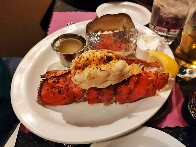 This lobster tail isn't just dinner—it's a crustacean celebration with drawn butter that should be classified as a controlled substance.