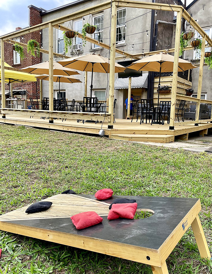 Outdoor seating and cornhole boards&mdash;because Newberry understands that fresh air makes both beer and conversation taste better.