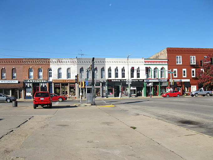These pristine storefronts with their ornate cornices and arched windows make modern strip malls look like they're not even trying.