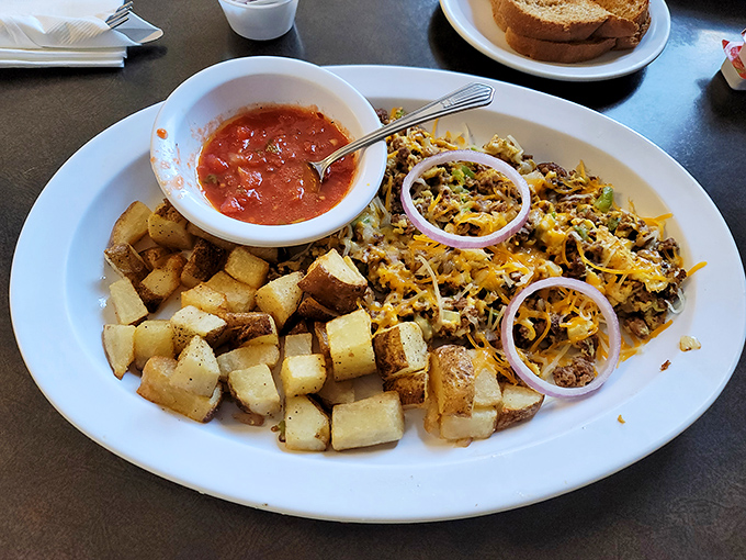 A plate that says "Texas breakfast" without needing to wear a cowboy hat or ride in on a horse.