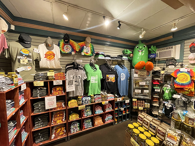 Take the Packo's experience home with you! The merchandise area offers everything from t-shirts to their famous sauce.