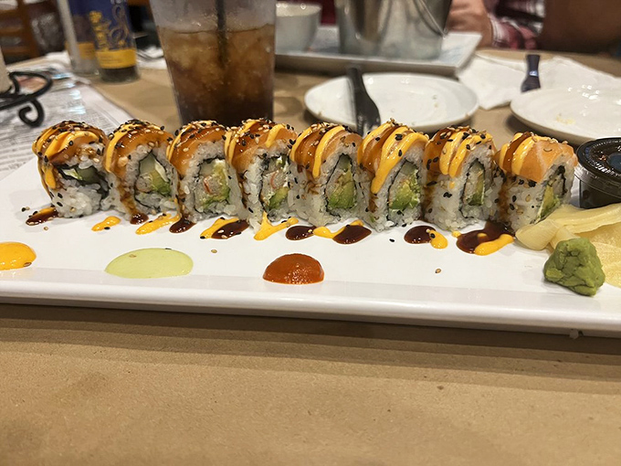 Sushi rolls that prove Rusty Bellies refuses to be typecast. This Miguel Roll brings enough color and flavor to upstage everything else on the table.