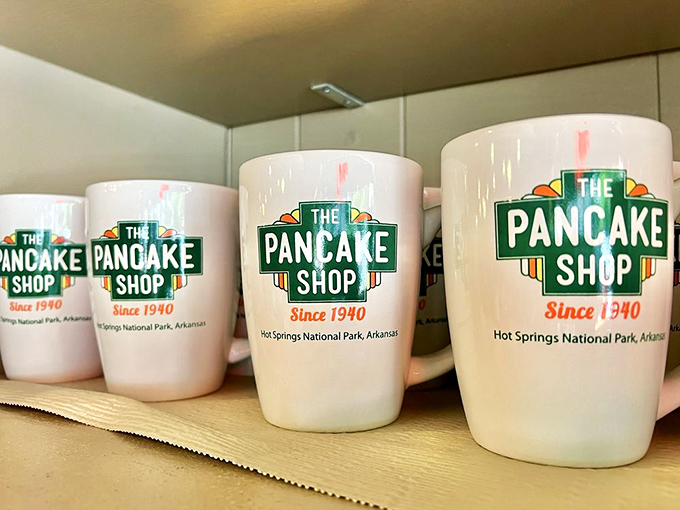 Mugs proudly displaying "Since 1940"&mdash;because when you've been making pancakes this good for that long, you've earned bragging rights.