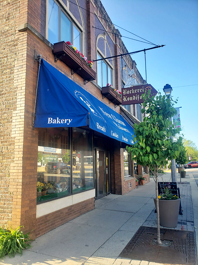 New Glarus Bakery's blue awning signals a treasure trove of Swiss pastries and breads that would make any European baker proud.