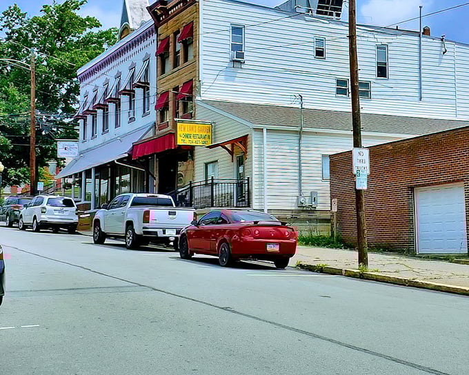 A colorful mix of storefronts creates Waynesburg's distinctive streetscape. The architectural equivalent of a well-composed family portrait.