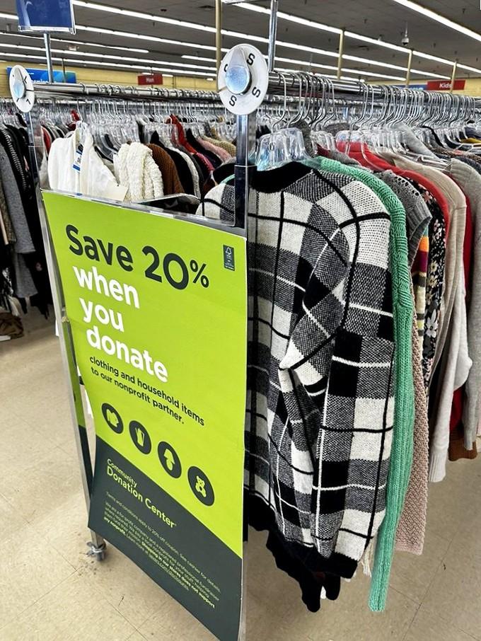 Green sale signs promise extra savings because apparently regular thrift store prices weren't magical enough already.