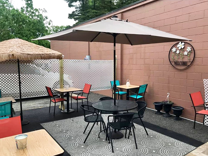 The cozy patio seating offers a breath of fresh air with your meal, proving that sometimes the best dining room is under the open sky.