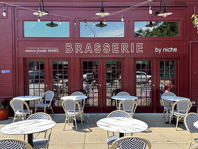 The front patio invites you to channel your inner Parisian, sipping wine and judging passersby with sophisticated indifference.