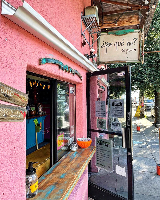 Even the takeout window has personality, with that pink exterior practically winking at passersby: "Yes, the tacos are worth it."