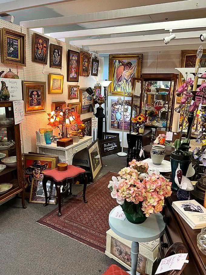 An art lover's corner where paintings of all styles await adoption. That perfect statement piece for your living room is hiding somewhere in this jumble.