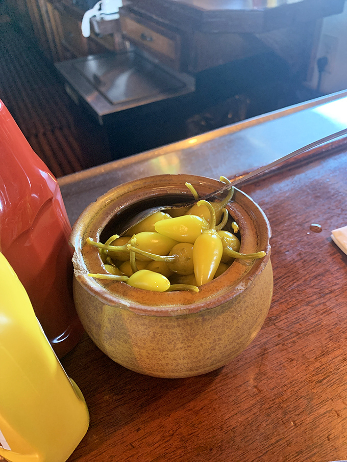 These golden pickled peppers add a zingy counterpoint to the rich burger. Like a spicy exclamation point at the end of a delicious sentence.