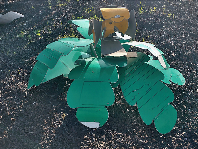 Even in the sculpture garden, green means "go"&mdash;go ahead and appreciate how these emerald signs have transformed into leaves that will never fall with the seasons.
