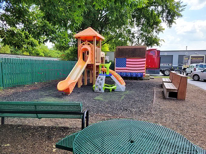 Every great food institution knows the secret ingredient to keeping parents happy: a playground where kids can burn off their root beer-fueled energy. 