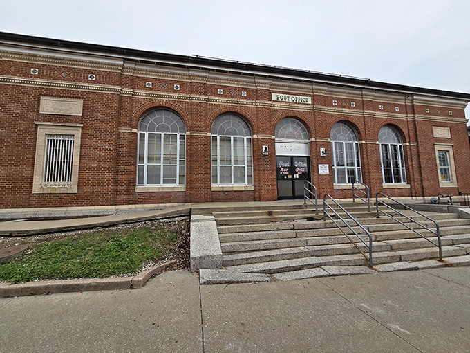 Fulton's historic Post Office building maintains its architectural dignity while housing modern amenities, blending past and present in classic Midwestern style.