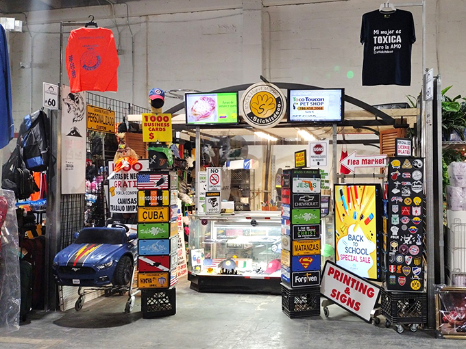 A retail kaleidoscope where t-shirts, souvenirs, and printing services collide in a perfect storm of entrepreneurial spirit.