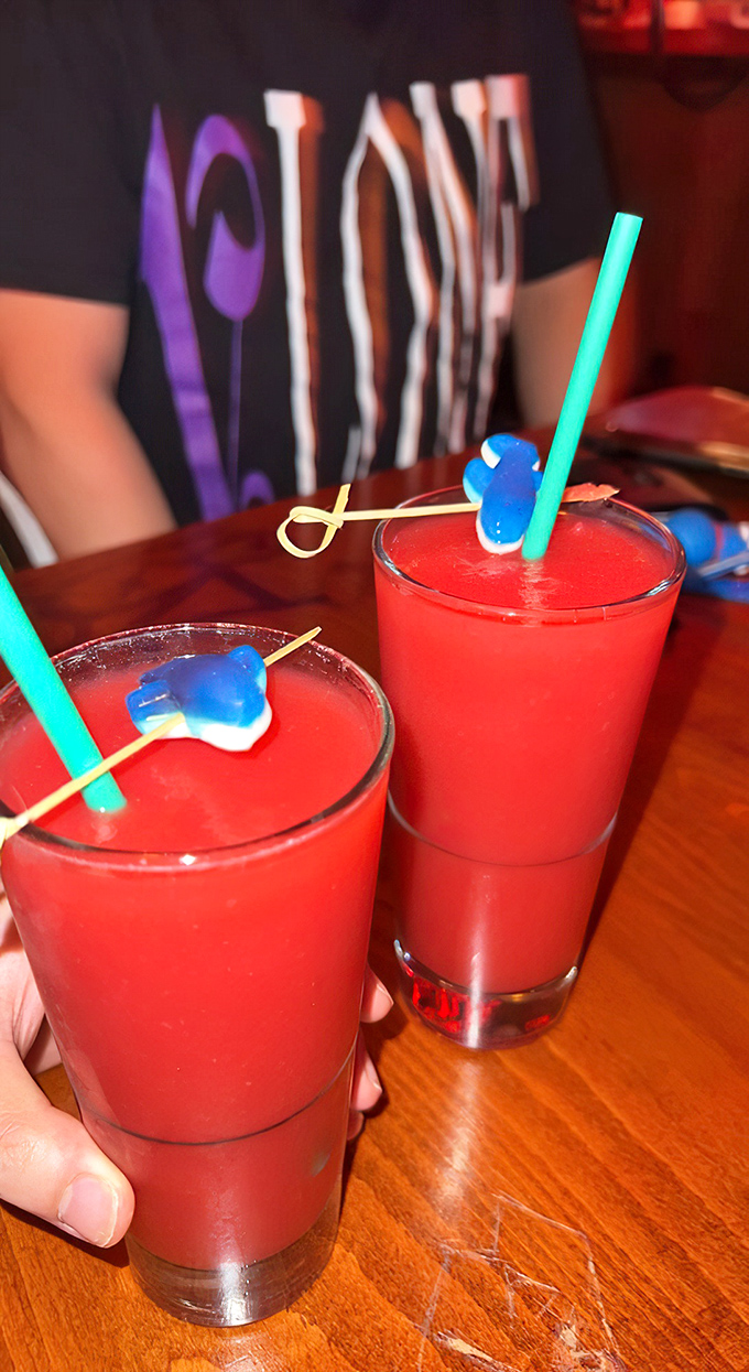 These vibrant drinks don't just quench thirst&mdash;they throw a parade for your taste buds. The straws stand at attention, ready for sipping duty.