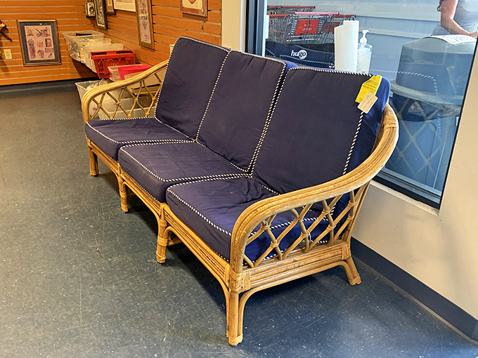 Rattan furniture that whispers tales of sunrooms past. One person's outdated porch set is another's retro design statement.