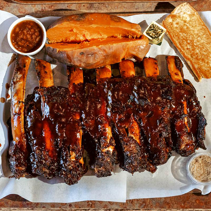 Ribs so perfectly lacquered they belong in a museum, but they're much better suited for that space between your teeth.