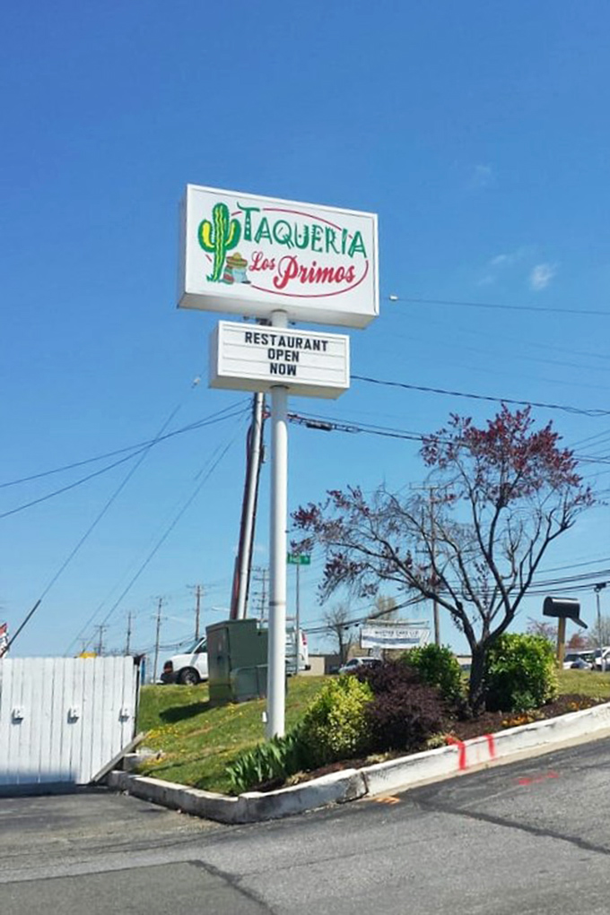The beacon of hope for hungry travelers, standing tall against the Maryland sky, promising authentic Mexican delights within.