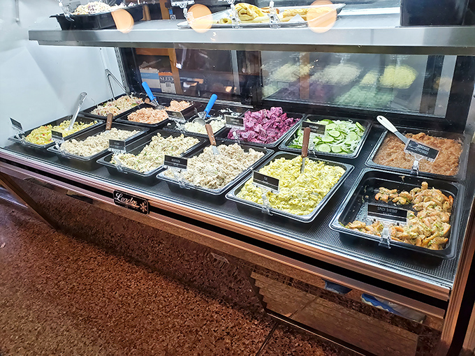A rainbow of salads that would make your cardiologist slightly less concerned about your pastrami habit. Balance is everything, folks.