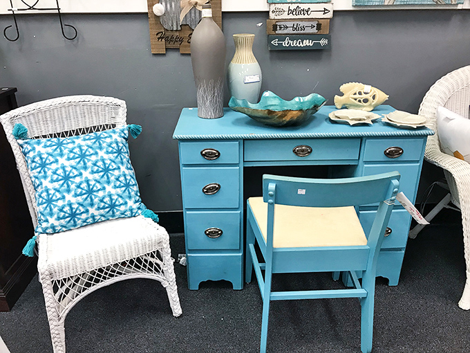 This teal desk setup isn't just furniture&mdash;it's the coastal grandmother aesthetic without requiring actual beachfront property or grandchildren.