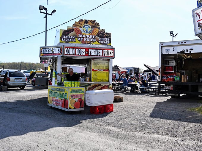 The siren song of fair food! This classic concession stand promises the holy trinity of market dining: corn dogs, cheese fries, and fresh lemonade.