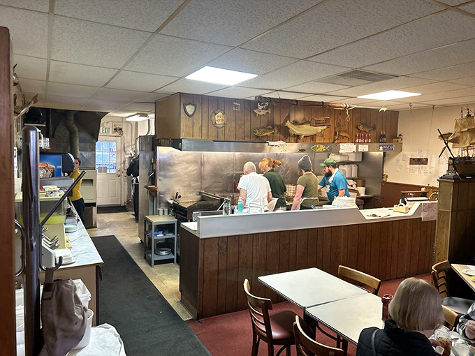 Where the fryers are always bubbling and the staff moves with practiced precision. Detroit's fish and chips factory operates like a well-oiled machine.