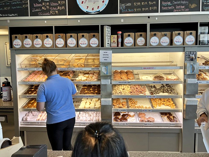 The display case&mdash;a museum where the exhibits disappear hourly. Each shelf showcases edible art that rarely survives long enough for critical review.
