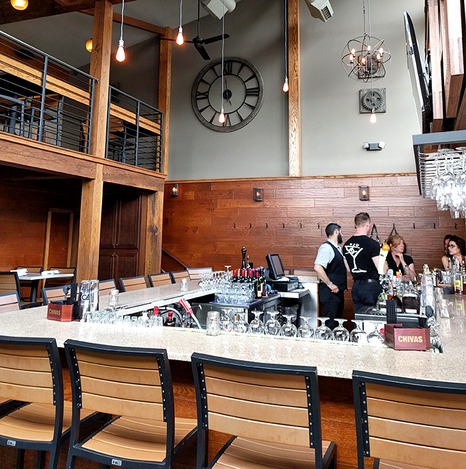 The second bar area combines rustic wooden elements with modern touches, creating a space where both your grandfather and your hipster nephew would feel at home.