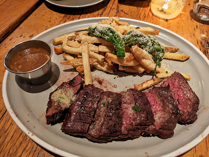 Steak perfection achieved. That rosy center surrounded by a flavorful crust proves that simplicity, when executed flawlessly, is culinary brilliance.