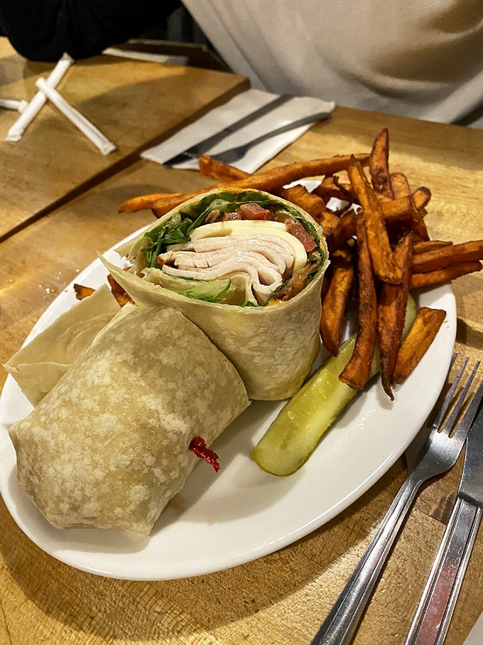 This turkey wrap with sweet potato fries proves Bartley's isn't just a one-trick pony. The non-burger options hold their own in this burger-centric universe.