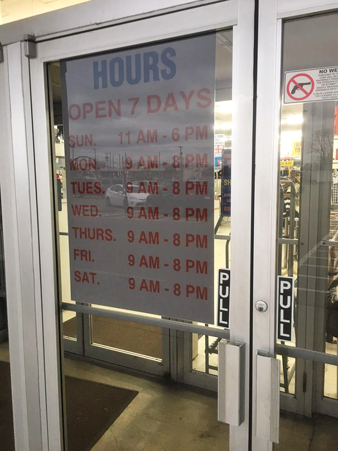 Seven days a week of treasure hunting possibilities &ndash; the store hours sign might as well read "Open daily for retail adventures."