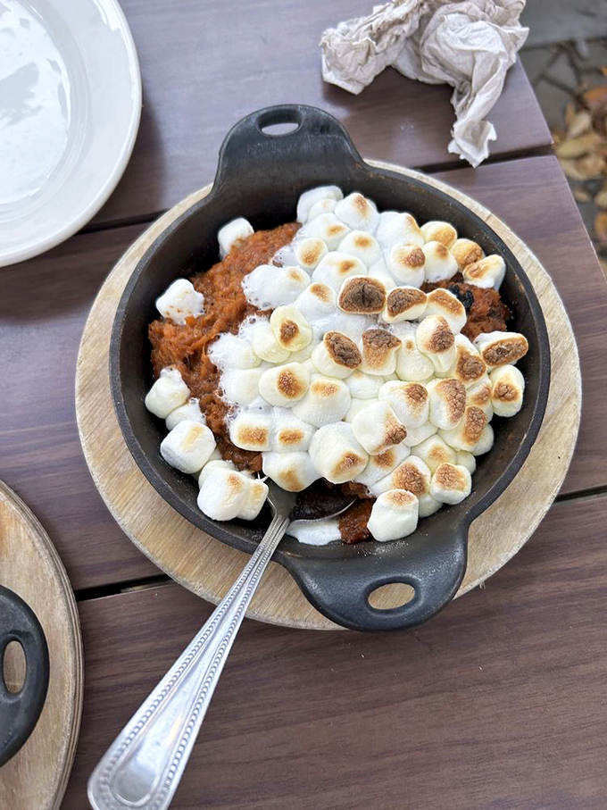 Sweet potato casserole topped with toasted marshmallows that bridge the gap between side dish and dessert. Vegetable or candy? Yes.
