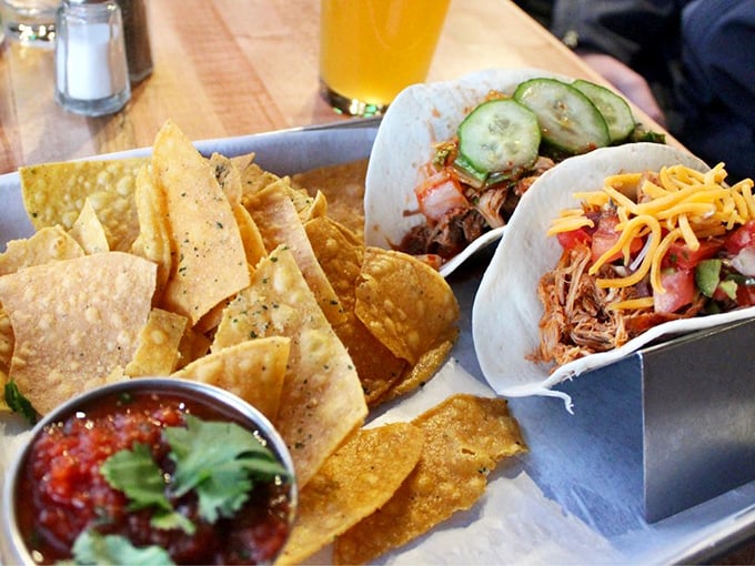 Tacos and tortilla chips arranged with the care of a small art installation&mdash;proof that handheld food can still be sophisticated. 