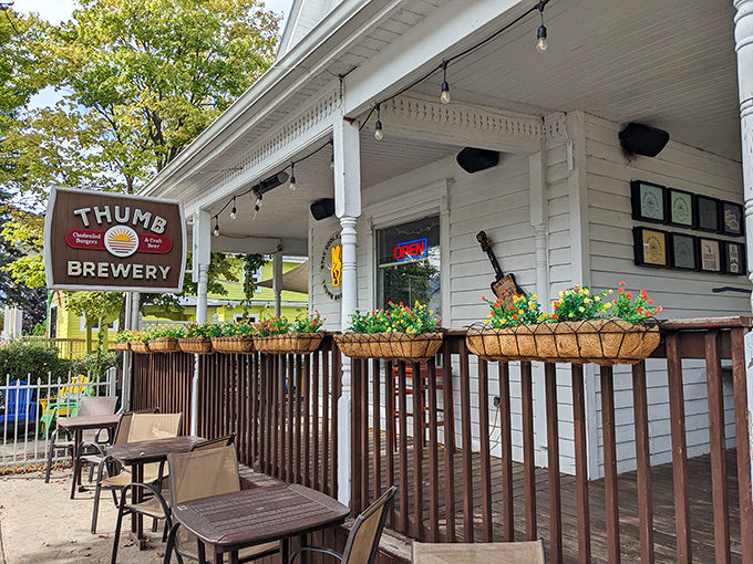 Thumb Brewery's porch beckons with the universal language of craft beer and conversations waiting to happen.