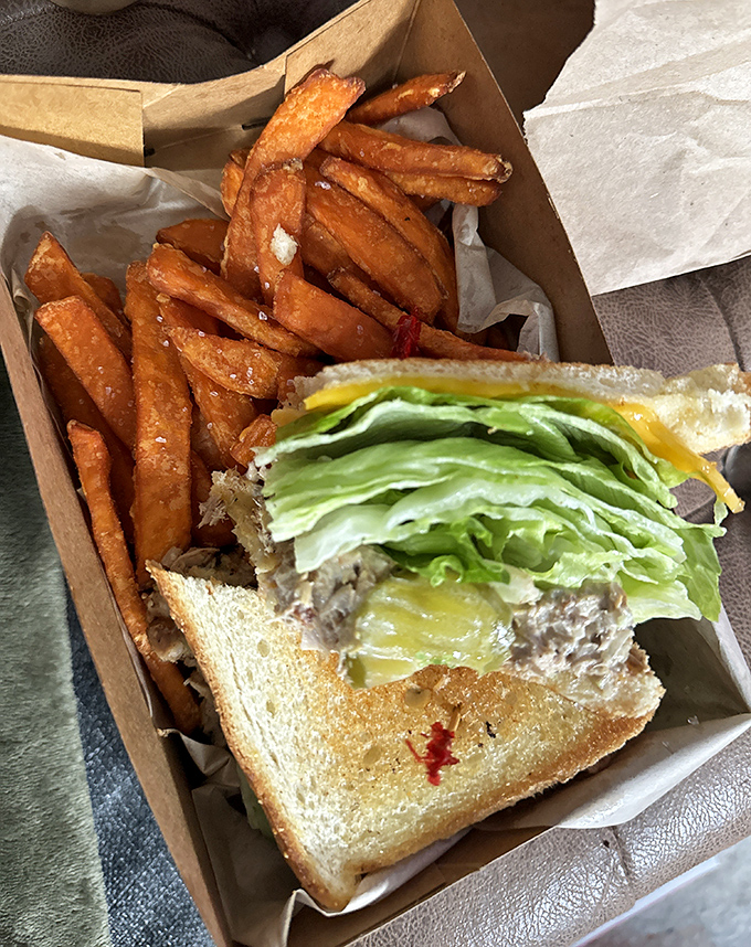 Sweet potato fries and a sandwich in perfect harmony&mdash;like a culinary duet that knows exactly when to let each flavor take the spotlight.