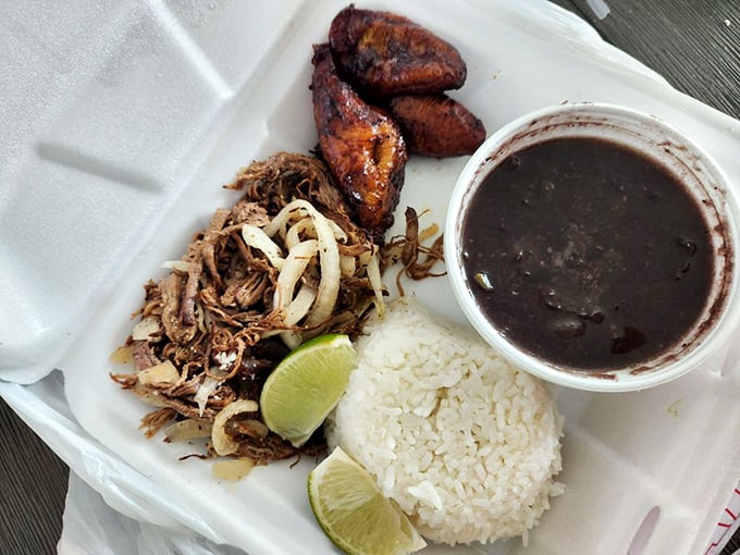 Vaca frita with black beans and plantains&mdash;a plate that proves heaven isn't a place, but rather a perfectly executed Cuban classic.