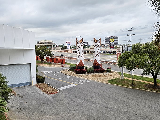 Nestled between power lines and parking lots, these boots represent the perfect marriage of Texas tradition and modern commerce.