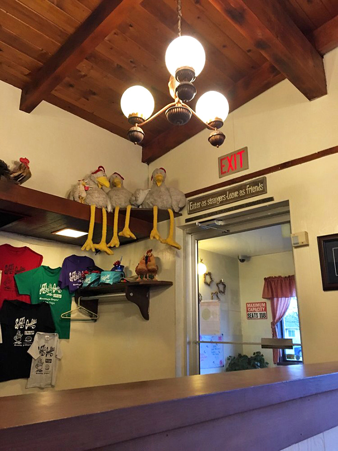 "Enter as strangers, leave as friends." With chicken decor watching over you, breakfast becomes both a meal and a warm welcome.