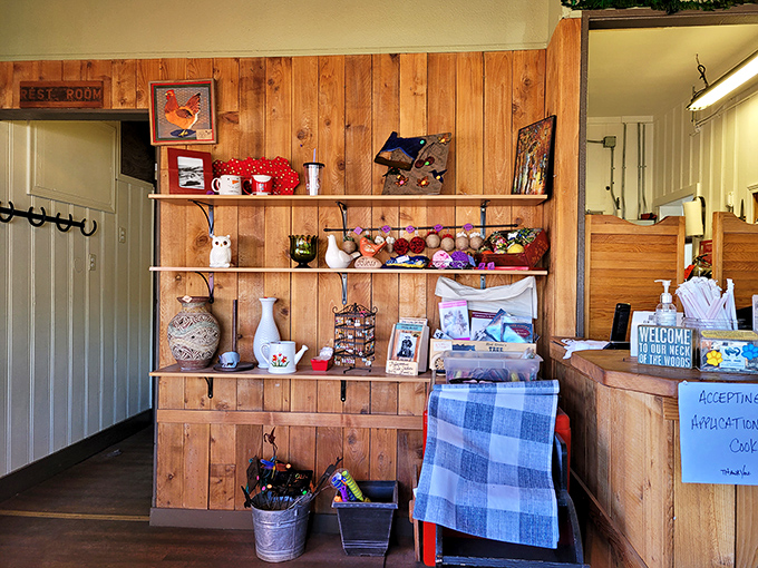 Every shelf tells a story at Dayville Cafe, where local crafts and country touches create an atmosphere no corporate designer could replicate.
