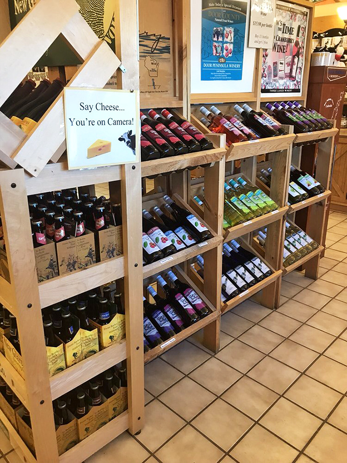 "Say Cheese... You're on Camera!" The wine selection stands ready to play matchmaker between your cheese purchases and evening plans.