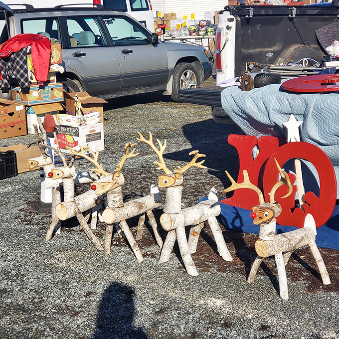 These rustic reindeer crafted from birch logs and branches bring woodland charm to any holiday display, proving creativity flourishes at Pennsylvania flea markets.