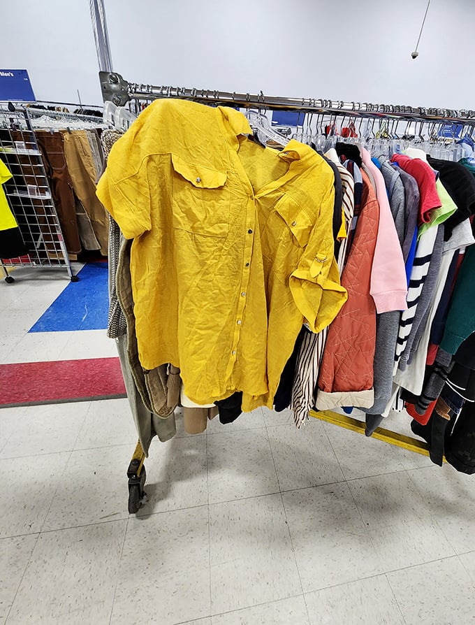 Sunshine captured in fabric form. This golden button-up shirt promises to brighten even the gloomiest Virginia winter day.