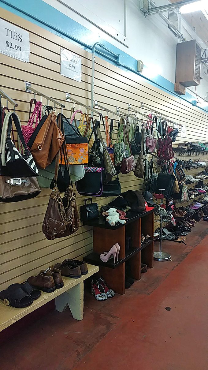 Handbags hang like fashion time capsules, each one carrying invisible stories of evening adventures and daily errands.