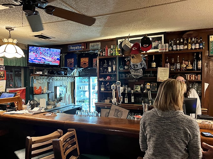 A bar where locals swap chicken stories like fishing tales, each serving getting larger in the retelling.