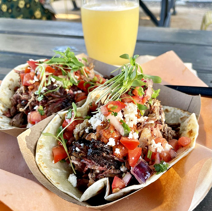 Tacos reimagined through smoke. These aren't your average street tacos—they're what happens when Texas and Mexico have a delicious love child.